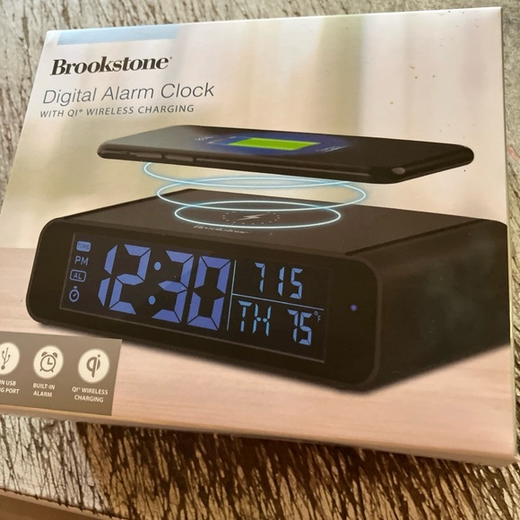 Brookstone | Other | Brookstone Black Digital Clock With Qi Charging ...